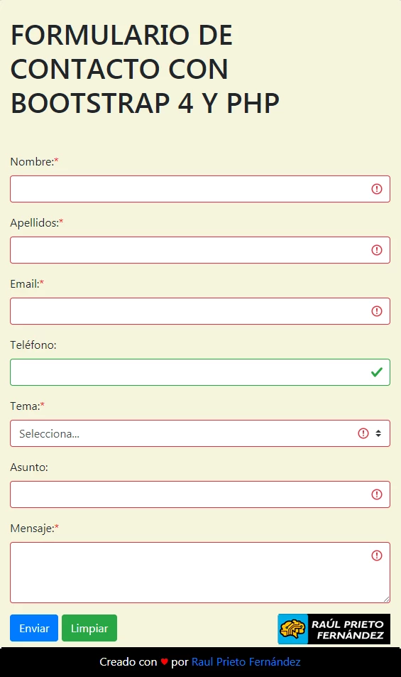 Cómo crear un formulario de contacto con Bootstrap 4 y PHP