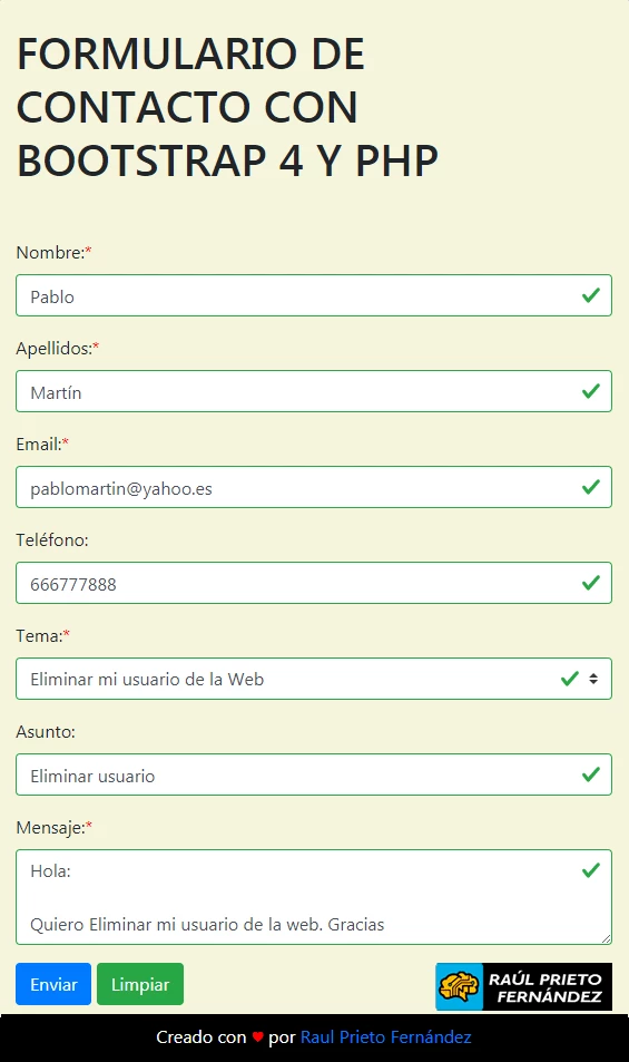 Cómo crear un formulario de contacto con Bootstrap 4 y PHP