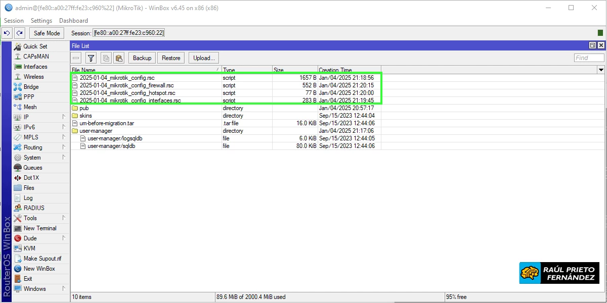 Cómo exportar la configuración de MikroTik a un fichero
