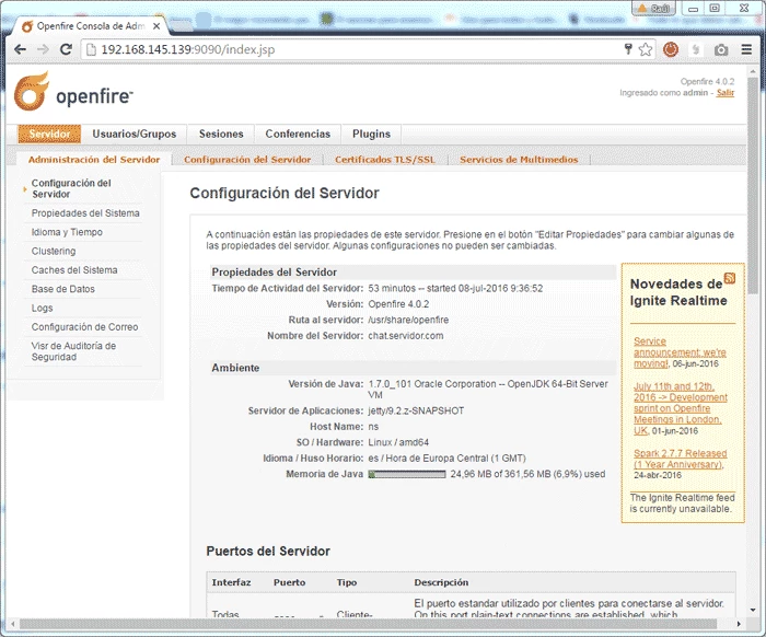 Cómo instalar y configurar Openfire en GNU/Linux Debian